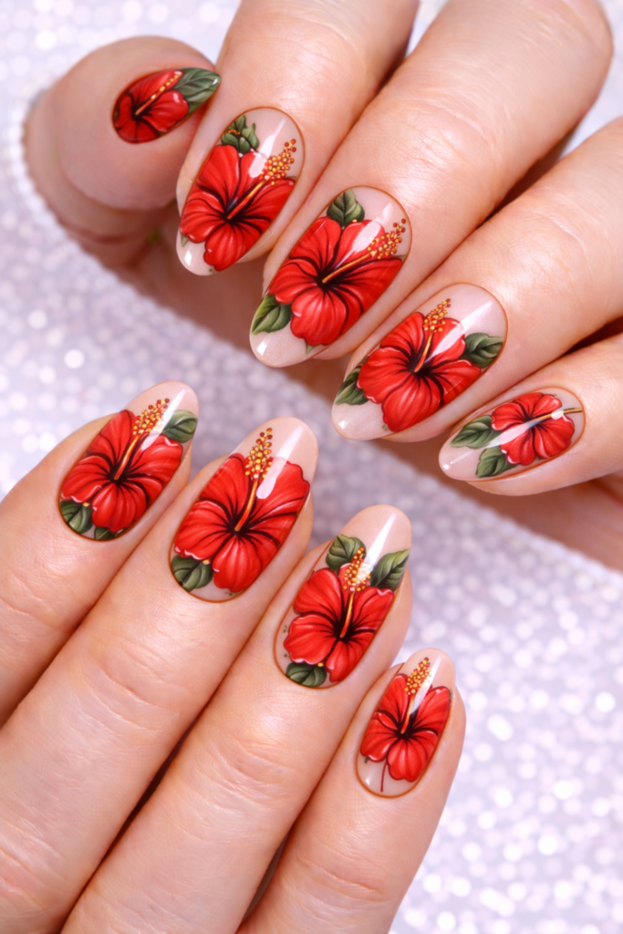Hibiscus Flower Nail Ideas That Bloom With Tropical Charm and Artistic ...