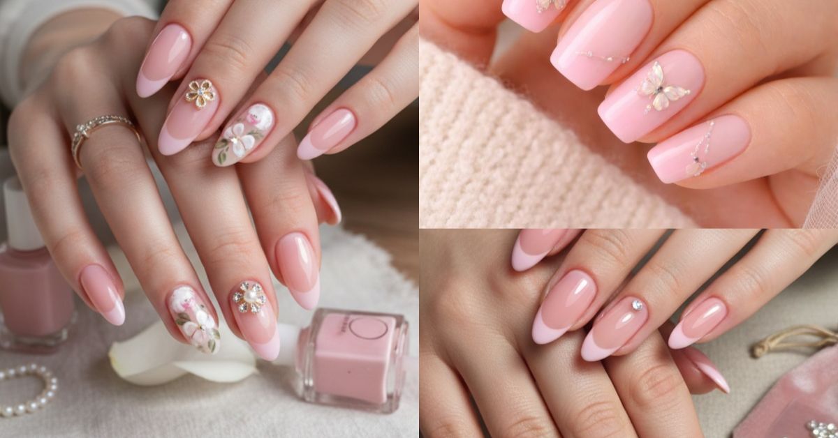 Pink French Tip Nails With Charms That Steal Every Glance!
